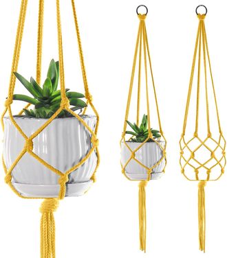 Generic Update Makramee-Seil zum Aufh&auml;ngen von Blument&ouml;pfen, Pflanzenhalter f&uuml;r Innen- und Au&szlig;enbereich, 104 cm, Gelb, 2 St&uuml;ck