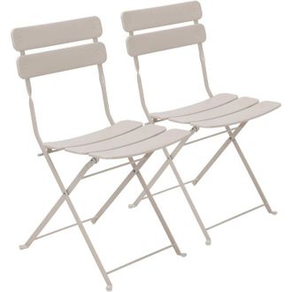 Oviala Oviala - Lot de deux chaises pliantes en acier beige clair