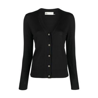 Tory Burch Schwarzer Woll-Seiden-Strickpullover - - Knitwear - Damen - Schwarzk - S