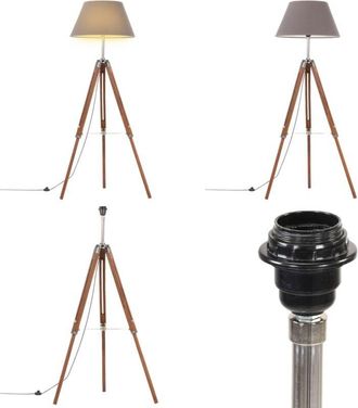 vidaXL Vidaxl - Stativlampe Honigbraun und Grau Teak Massivholz 141 cm - Retro-Lampe - Stehlampe - Wohnzimmer Dekoration - Tischleuchte - Holzlampe - Home &