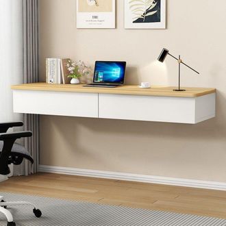 Generic Platzsparender Computertisch Wandtisch Schreibtisch Kleiner B&uuml;rotisch mit Schubladen,Arbeitsplatz for B&uuml;ro Wohnzimmer Schlafzimmer(Natural+White,140x4