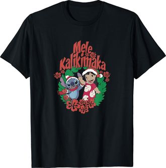 Disney Lilo & Stitch Christmas Wreath Mele Kalikimaka T-Shirt