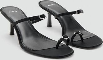 Mango Sandales &agrave; talon avec brides satin&eacute;es noir - Femme - 35 - MANGO
