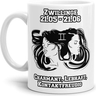 Tassendruck Sternzeichen-Tasse Zwillinge - Weiss - Geburtstag/Astronomie/Sternen-bilder/mit Spruch/Witzig/Kaffeetasse/Mug/Cup - Qualität Made in Germany