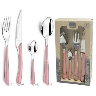 Amefa M&eacute;nag&egrave;re 24 couverts de table pour 6 personnes - Eclat Pastel - Acier inoxydable 18/0, Finition Brillante - Rose