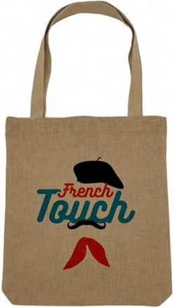 Fabulous Sac Shopping Tote Bag Aspect Lin - French Touch Moustache Beret B&eacute;b&eacute; - Sac de Courses Toile Epaisse 360g Beige Naturel Cabas Port&eacute; Epaule Solide Impri