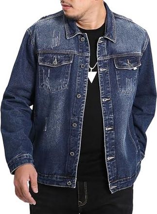 Generic Chamarras Vaqueras Para Hombre Slim Fit Ripped Jean Coat Plus Size Vintage Denim Jacket Cotton Washed Clothes Blue Large
