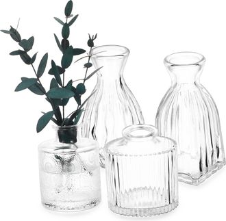 Lurrose 4 Stück Mini Glasvase Transparent Vintage Stil Tischdeko Bauchige Glasvasen für Blumenarrangements Fensterbrett Dekoration Wohnraum