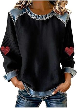 Generic Sweat-shirt &agrave; manches longues en tricot patchwork pour la Saint-Valentin pour femme - Haut &agrave; manches longues - Chemises graphiques damour - Pull d&eacute;con
