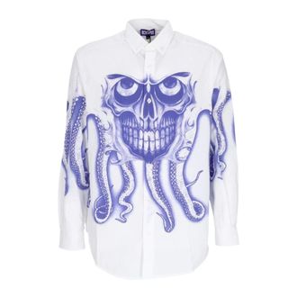 Octopus Homme, Chemises, Blanc, Taille: S Chemise à Manches Longues Skull Blanche