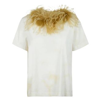 Des_Phemmes Oversized T-Shirt mit Federbesatz - - Tops - Damen - Wei&szlig; - XS