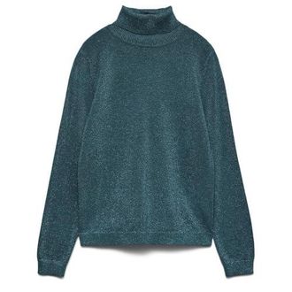 Vero Moda Pull Col roul&eacute; Bleu Canard Paillette Femme Happyglitter