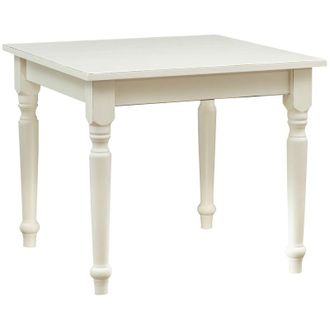 Biscottini International Tisch im Country-Stil aus massivem LIndenholz mit antikiertem wei&szlig;em Finish L90xPR90xH78 cm. Made in Italy