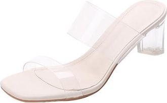 Minetom Femmes Talons Hauts Sandales Transparents Talon Bloc Sandales Chaussures Bout Ouvert Pantoufles Chaussons dété C Beige 5cm 39 EU