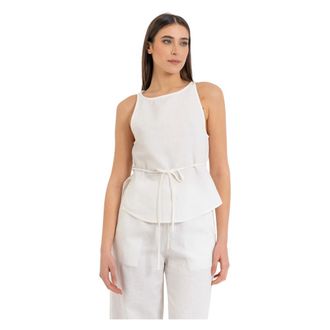 Kocca Femme, Tops, Blanc, Taille: 40 FR Haut P&eacute;plum Ceintur&eacute; &agrave; Col Rond