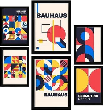 Nacnic Ensemble de 6 impressions dans Bauhaus Style 2 Impressions de collecte de conception g&eacute;om&eacute;trique Impressions d&eacute;coratives esth&eacute;tiques pour votre salon,