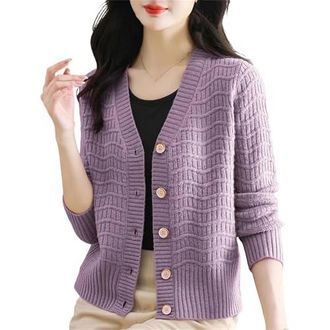 Generic Cardigan tricot&eacute; pour femme - Printemps - Tendance - Style d&eacute;contract&eacute; et &eacute;l&eacute;gant, violet, Taille S