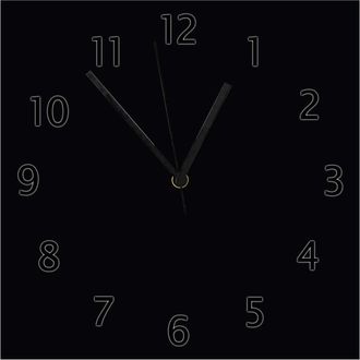 Wallario Design-Wanduhr Schwarz aus Glas, Motiv-Uhr Größe 30 x 30 cm, Schwarze Zeiger