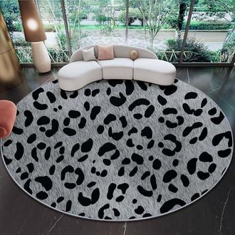 Generic Tapis Salon Rond Motif Imprim&eacute; Animal imprim&eacute; l&eacute;opard Texture, Gris Noir Int&eacute;rieur Tapis De Chambre Rond, Lavable Antid&eacute;rapant Moquette Ronds pour Sal