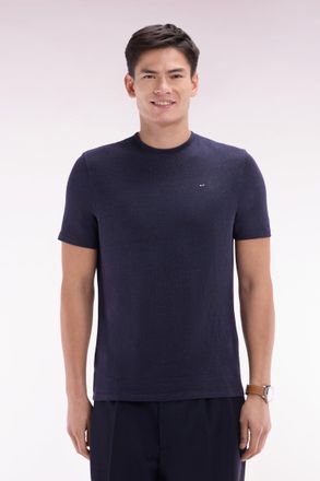 Eden Park T-shirt Uni En Lin Stretch Marine Coupe Droite