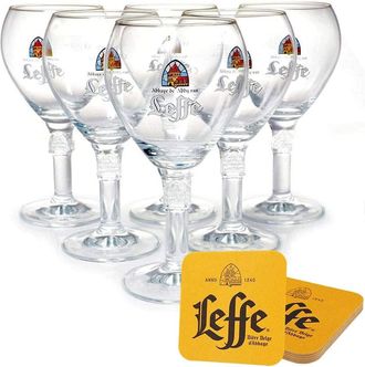 Wildcat Leffe Bierglas 0,25 L [6er Set] mit 6 Originale Bieruntersetzer (Bierdeckel) - Original Leffe Gläser 0,25 L für Gastronomie und Sammlung - 25cl Bier G