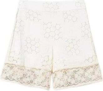 Twinset Femme, Shorts, Blanc, Taille: 36 FR Shorts Broderie Anglaise avec Dentelle Macram&eacute;