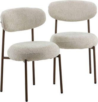Made In Meubles Chaise en tissu &eacute;cru et pieds en m&eacute;tal effet bois Kanoa (lot de 2)