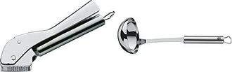 WMF Profi Plus Knoblauchpresse 17,5 cm, Cromargan Edelstahl, spülmaschinengeeignet & Profi Plus Suppenkelle 30 cm, Saucen-/ Schöpflöffel, Cromargan Edelst