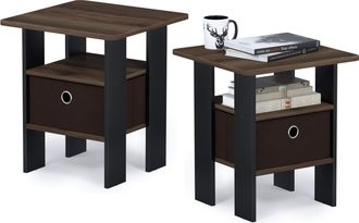 Furinno Andrey Beistelltisch mit Schublade, Bernsteinkiefer/Schwarz, 2er-Set