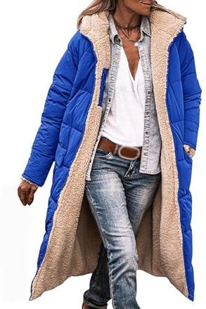 Generic Manteaux dhiver pour femmes, vestes longues doubl&eacute;es en polaire, vestes doubl&eacute;es en sherpa tendance 2025 avec capuche, parka r&eacute;versible et poches chau