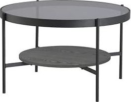 Byliving Couchtisch Ohio/Tischplatte Rauchglas grau/Ablageboden MDF Echtholzfurnier schwarz/Gestell Metall schwarz/Beistelltisch/Wohnzimmertisch/Kaffeetisch/So
