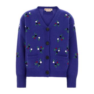 Marni Woll-Kaschmir-Strickjacke mit Blumenstickerei - - Knitwear - Damen - Mehrfarbig - 2XS