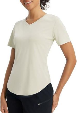 Baleaf T-shirt UV pour femme - Col en V - T-shirt de sport à manches courtes - UPF 50+ - Séchage rapide - Haut de sport, marron clair, XL