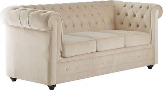 Vente-Unique CanapÈ 3 Places Convertible en Velours beige Chesterfield