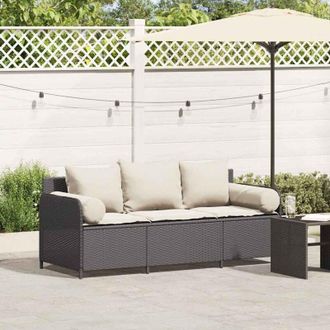 vidaXL Vidaxl - Canap&eacute; de jardin avec coussins 3 places noir r&eacute;sine tress&eacute;e