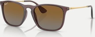 Ray-Ban Chris - Eckige, polarisierte Sonnenbrille in transparentem Braun mit braunen Gl&auml;sern