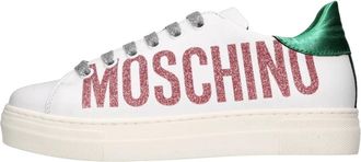 Moschino Femme, Chaussures, Blanc, Taille: 35 EU Glitter-detail Leather Baskets