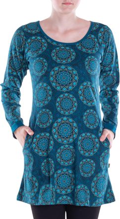 vishes Damen leichtes Langarmshirt-Kleid in T&uuml;rkis | Gr&ouml;&szlig;e S (34-36) | Handgefertigt aus 100% Baumwolle | Ideal f&uuml;r Fr&uuml;hling, Sommer & Herbst | Nachhaltige A