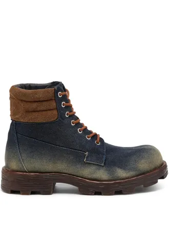 Diesel bottines lac&eacute;es D-Hammer &agrave; col matelass&eacute; - Bleu