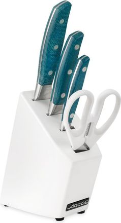 Arcos 194000 Brooklyn - Küchenmesser-Set 4 Stück (3 Messer + 1 schere) - Klinge aus NITRUM geschmiedetem Edelstahl - HandGriff Micarta - Holzblocks Farbe We