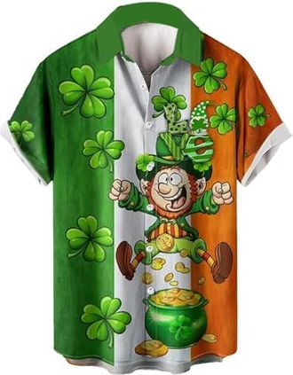 Generic DENGJIAMY Chemise boutonn&eacute;e &agrave; manches courtes pour homme Motif tr&egrave;fle &agrave; manches courtes Motif tr&egrave;fle, Orange, 4XL