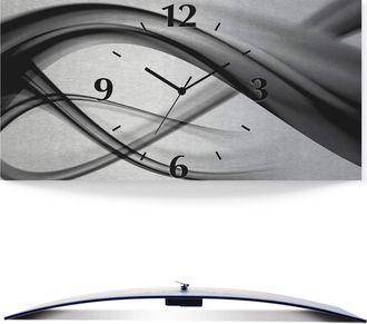 Artland Wanddeko Wanduhr ohne Tickgeräusche Alu Quarzuhr 50x25 cm Eckig Lautlos 3D Design Welle Abstrakt Modern Kreativ Ausgefallen S7KQ