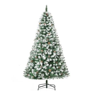 HOMCOM K&uuml;nstlicher Weihnachtsbaum 180 cm Tannenbaum k&uuml;nstlich mit Schnee, 800 Spitzen Christbaum mit 61 Zapfen, Weihnachtsdeko inkl. Metallst&auml;nder f&uuml;r drinne