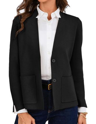 Grace Karin Herbst Winter Strickjacken f&uuml;r Damen V-Ausschnitt Langarm Blazer Damen mit Tasche Strick Bolero Jacke Urlaub Schwarz XL