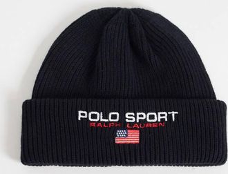 Polo Ralph Lauren Sport-Logo-Beanie in Schwarz