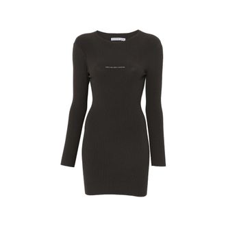 Alexander Wang Textured Logo Long-sleeve Crewneck Dress