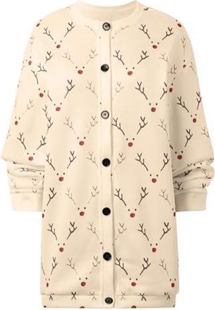 Generic 2026 Vestes pour femmes &agrave; la mode et d&eacute;contract&eacute;e pour lautomne et lhiver No&euml;l imprim&eacute; cardigan veste, kaki, XXL