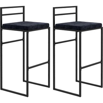 HOMCOM Homcom - Lot de 2 tabourets de bar design - coussin, repose-pied, dossier int&eacute;gr&eacute;s - acier velours noir
