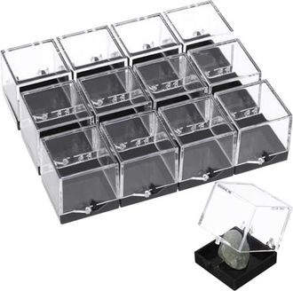 Aboofan Alipis Lot De 12 Bo&icirc;tes De Rangement Carr&eacute;es Transparentes 1.38 Pouces Pour Bo&icirc;te &Agrave; &Eacute;chantillons Min&eacute;raux Cristaux Et Pierres Organisateur Avec Couver