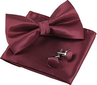 Alizeal Ensemble noeud papillon, mouchoir et boutons de manchette pour homme, 054-Bordeaux, taille unique